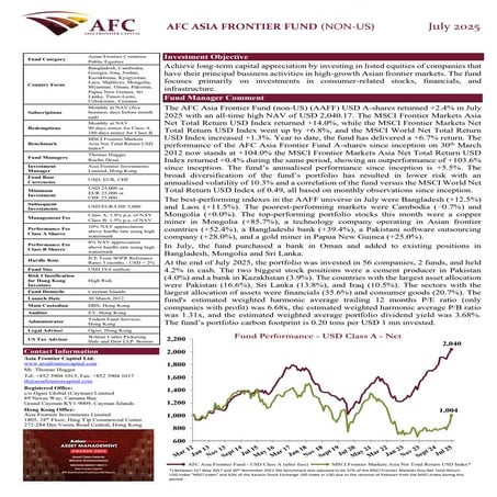 AFC Asia Frontier Fund (non-US) Factsheet July 2025 | PDF