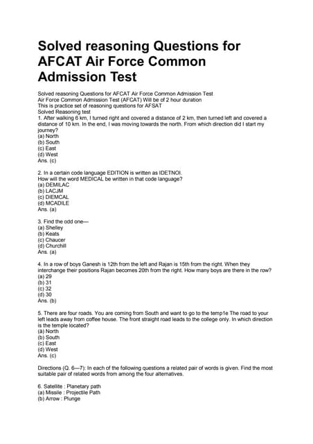 Afcat sample question paper | PDF