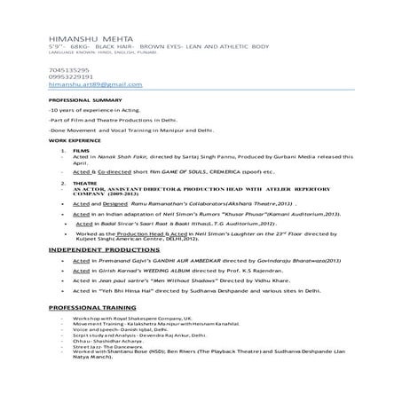 HIMANSHU MEHTA WORK profile | DOCX