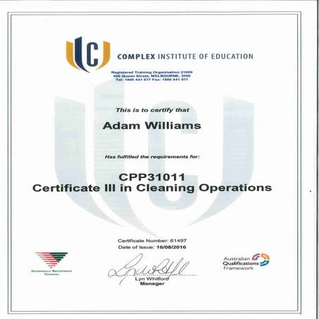 Certificate III in Cleaning Operations | PDF