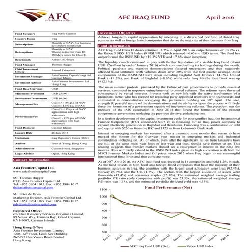 AFC Iraq Fund (non-US) Factsheet July 2025 | PDF