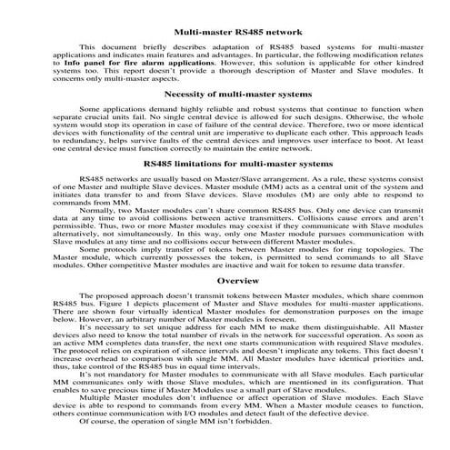 MultiMaster_RS485_Features | PDF