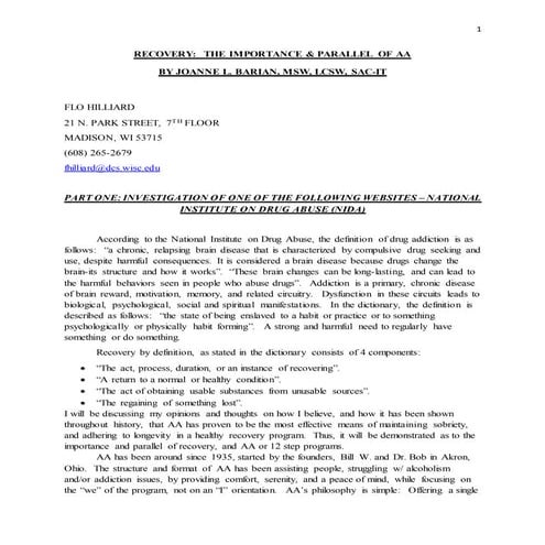 RECOVERY-THE IMPORTANCE AND PARALLEL OF AA | DOCX | Substance Abuse ...