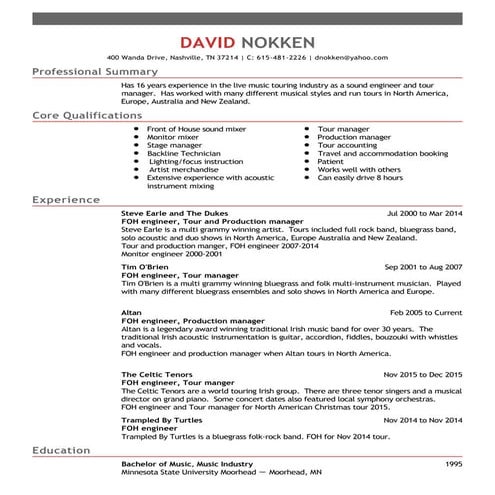 David Nokken Resume-6 | PDF