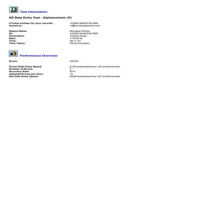 Monique Perera - 503119 Score Report for Monique Perera - NZ Data Entry ...