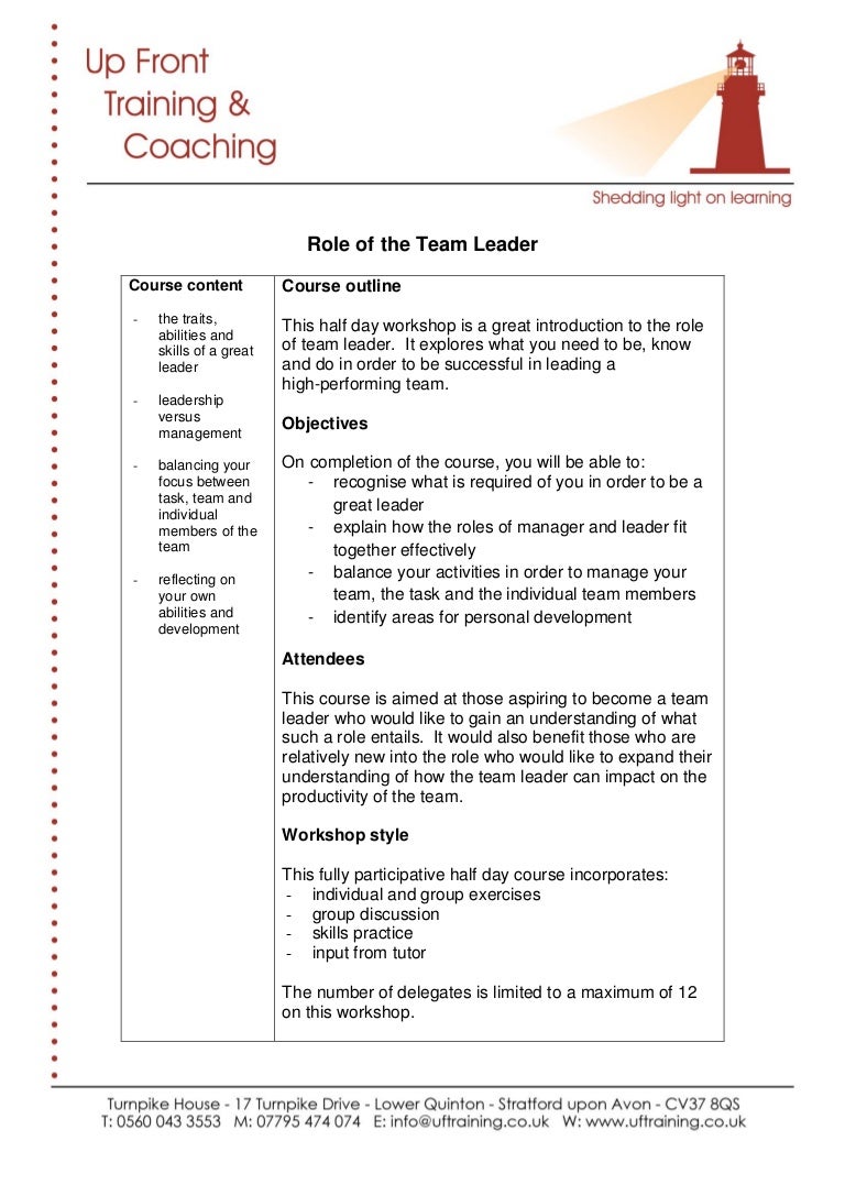 Role of the Team Leader - overview