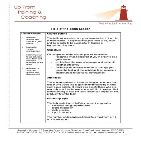Role of the Team Leader - overview | PDF