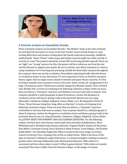 A Feminist Analysis On Gwendolyn Brooks Docx