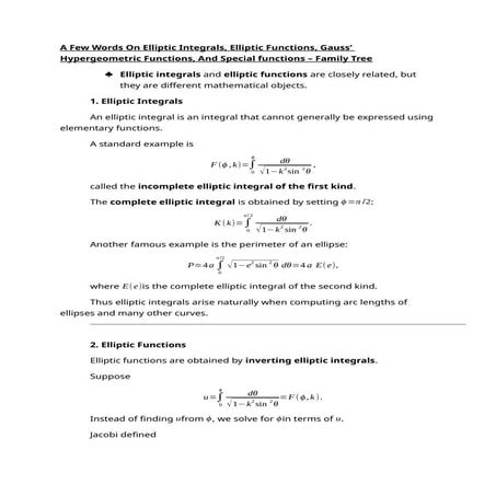 Comprehensive Exploration of Elliptic Integrals, Functions, and Their ...