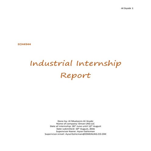 Industrial Internship Report - OLNG | DOCX