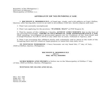 affiavit of no pending case- rodriguez.docx