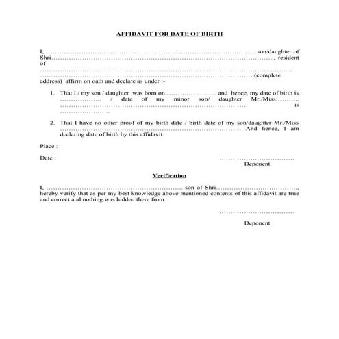 Affidavit for date_of_birth | DOC