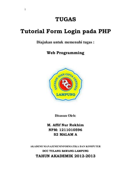 Affif cara membuat form login pada php | PDF Affif cara membuat form login pada php | PDF