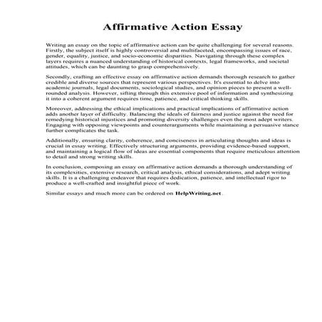Essay On Affirmative Action. Texas University of Theology | PDF