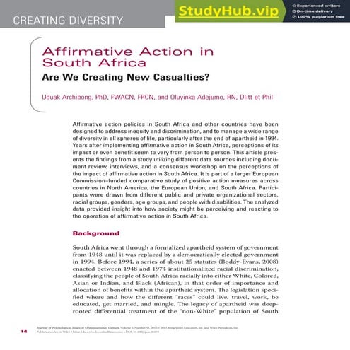 Affirmative Action In South Africa | PDF