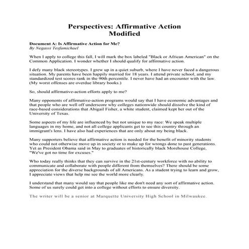 Affirmative action perspectives documents | DOC