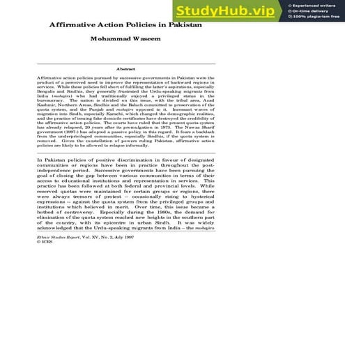 Affirmative Action Policies In Pakistan | PDF
