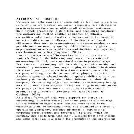 Affirmative position outsourcing is the practice of using outside ...