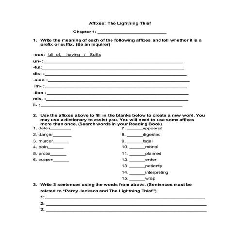 Affixes chapter 1 6th grade | DOCX