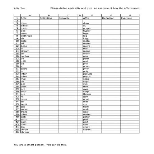 list of Stems and affixes with examples | DOCX