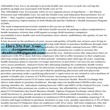 Key features of the affordable care act | PDF