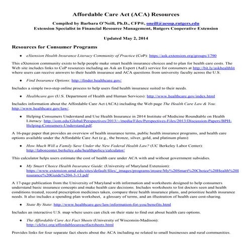 Affordable Care Act Resources-05-14-revised | PDF