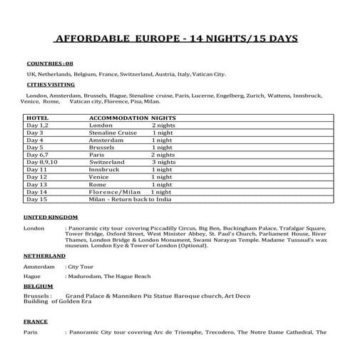Glimpse of Europe 8 Days | PDF