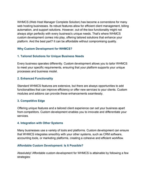 WHMCS Module and Custom Development | PPT