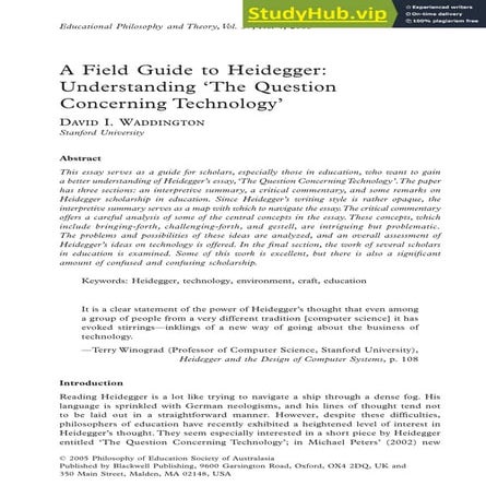 A Field Guide To Heidegger Understanding The Question Concerning ...