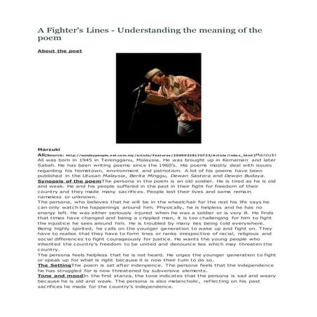A fighter's lines by marzuki ali | PPTX