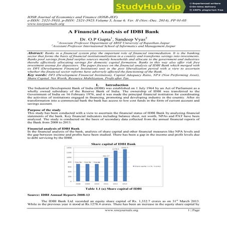 A Financial Analysis Of IDBI Bank | PDF