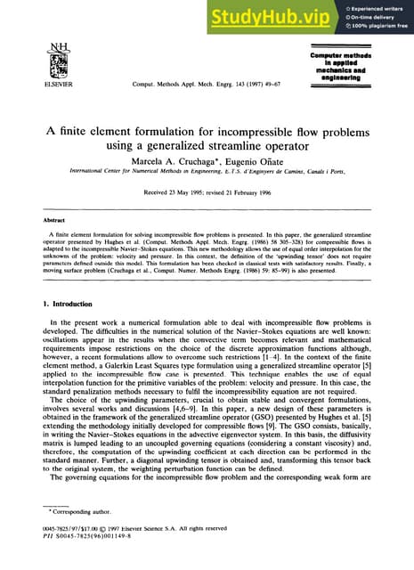 A Finite Element Formulation For Incompressible Flow Problems Using A