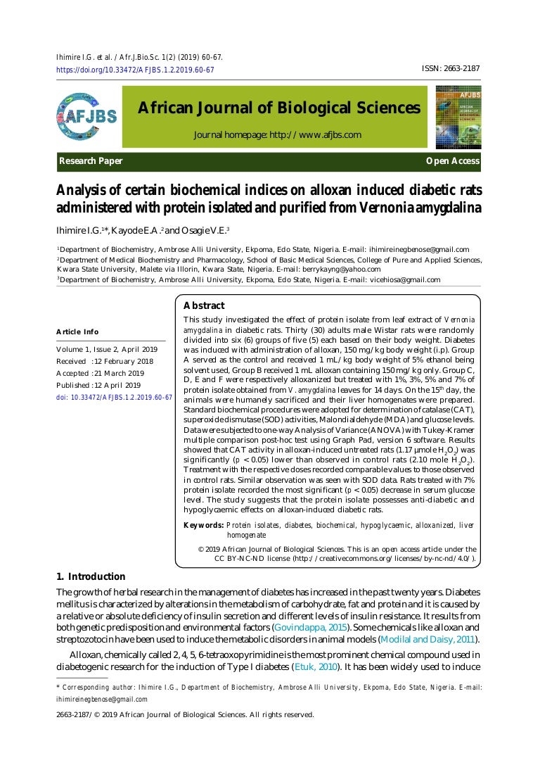 Analysis of certain biochemical indices on alloxan induced diabetic r…