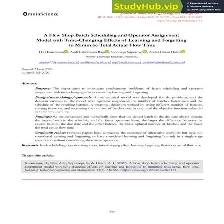 A Flow Shop Batch Scheduling And Operator Assignment Model With Time-Changing Effects Of ...