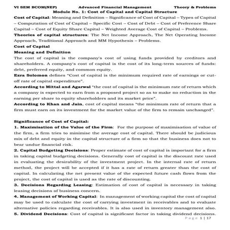 adavanced financial management materials | DOCX