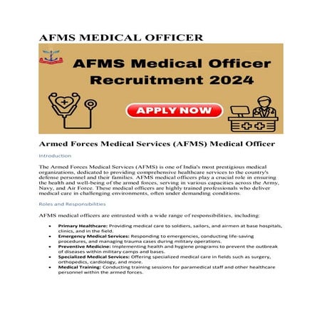 Armed Forces Medical Services (AFMS) Medical Officer | PDF