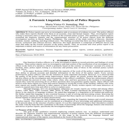 A Forensic Linguistic Analysis Of Police Reports | PDF