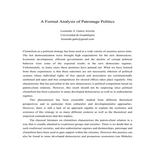 A formal analisys of patronage politics | PDF