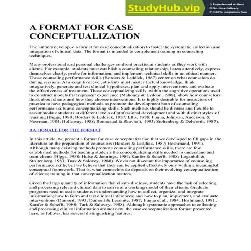 A Format For Case Conceptualization | PDF