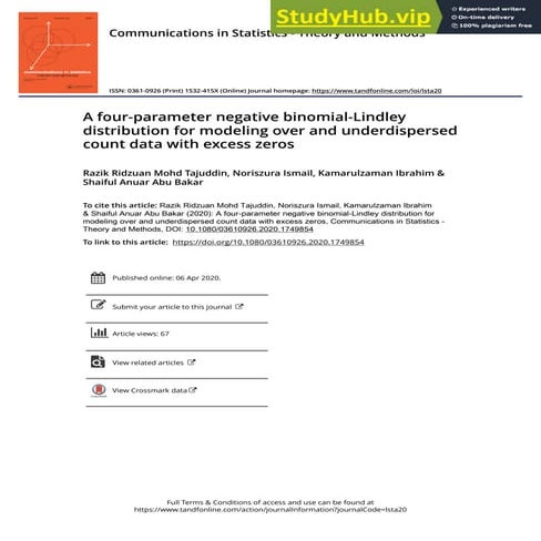 A Four-Parameter Negative Binomial-Lindley Distribution For Modeling Over And Underdispersed ...