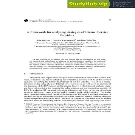 A Framework For Analysing Strategies Of Internet Service Providers | PDF