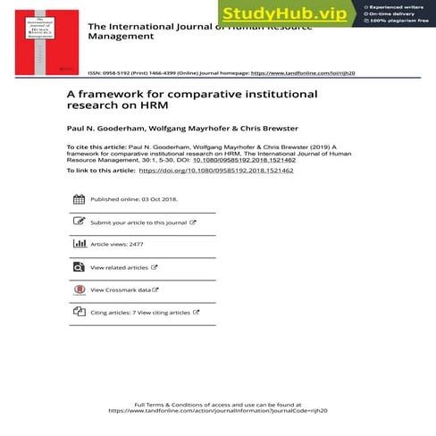 A Framework For Comparative Institutional Research On HRM | PDF