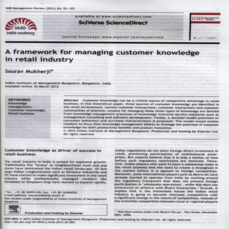 A framework for managing customer knowledge in retail industry | PDF