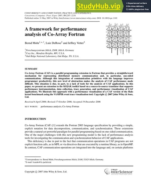 A Framework For Performance Analysis Of Co Array Fortran Pdf