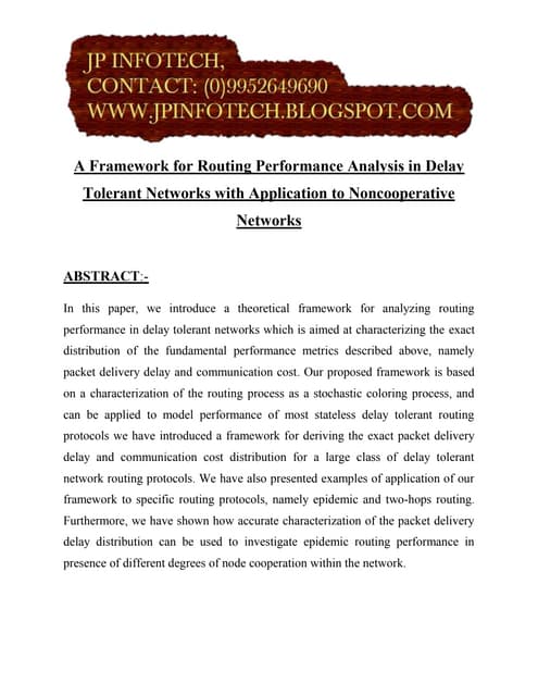 A Framework For Routing Performance Analysis In Delay Tolerant Networks With Application To