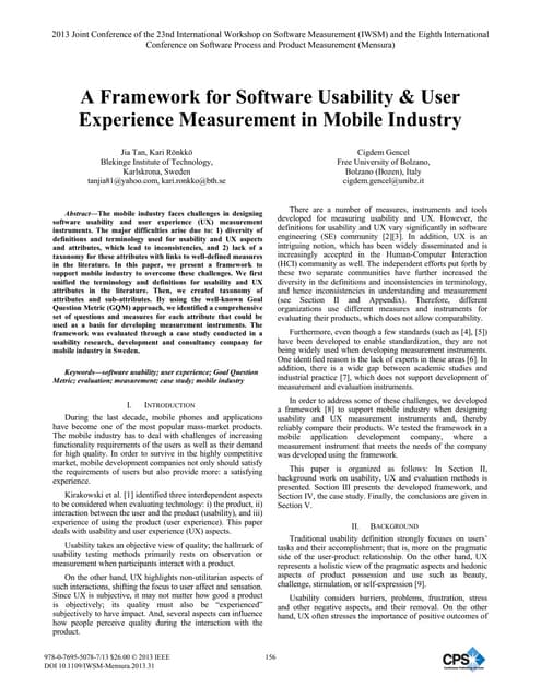 A Framework For Software Usability And Ux Measurement In Mobile