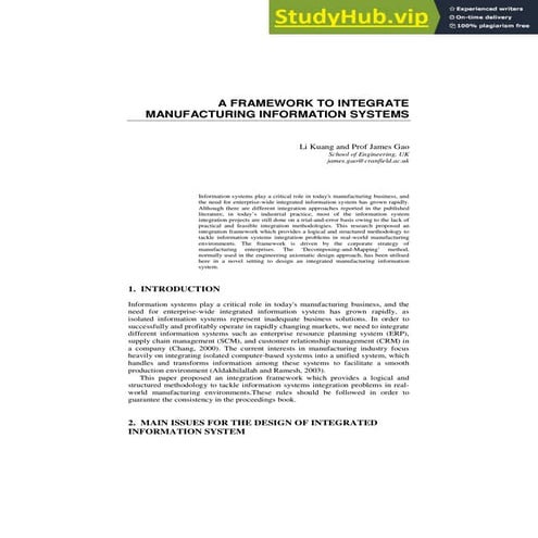 A Framework To Integrate Manufacturing Information Systems | PDF