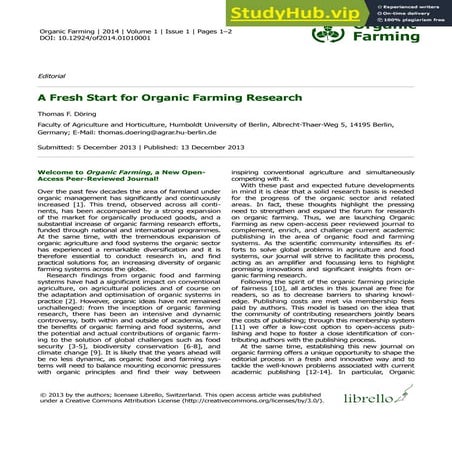 A Fresh Start For Organic Farming Research | PDF