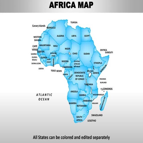 Africa editable continent map with countries | PPTX