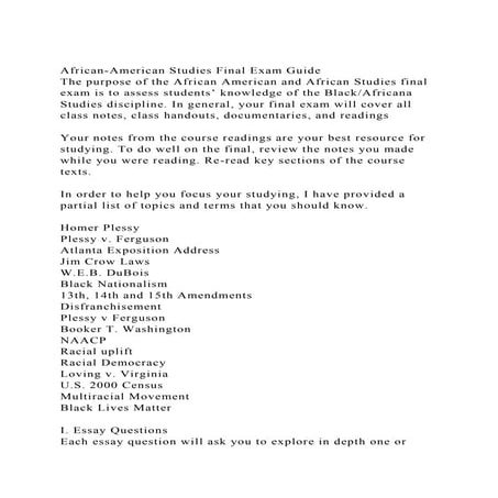 African-American Studies Final Exam GuideThe purpose of the Afri.docx